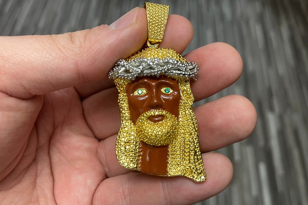 The Black Kanye Jesus Piece - Brown Enamel Jesus Piece Stoneless - Etsy