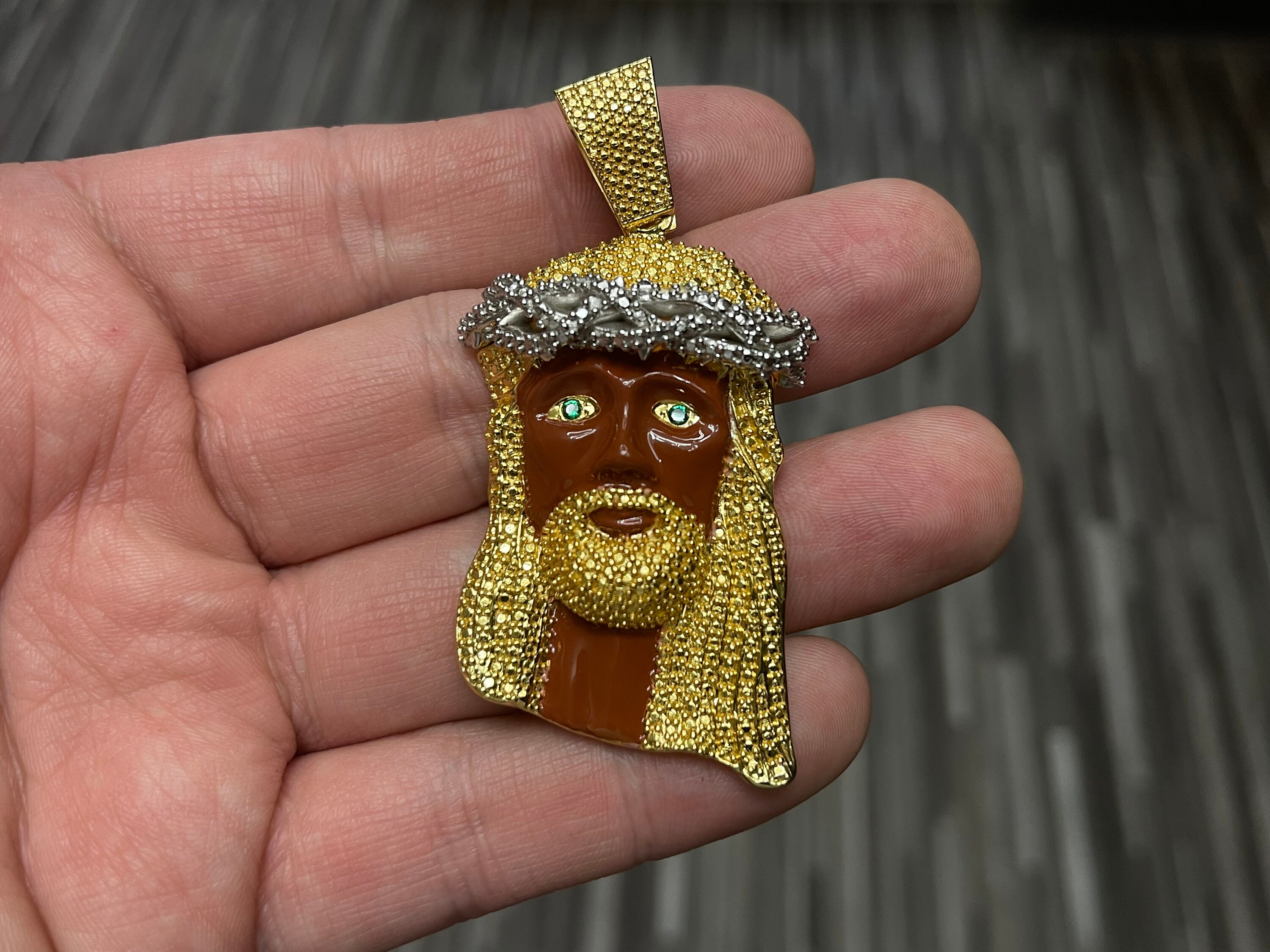 The Black Kanye Jesus Piece - Brown Enamel Jesus Piece Stoneless - Etsy