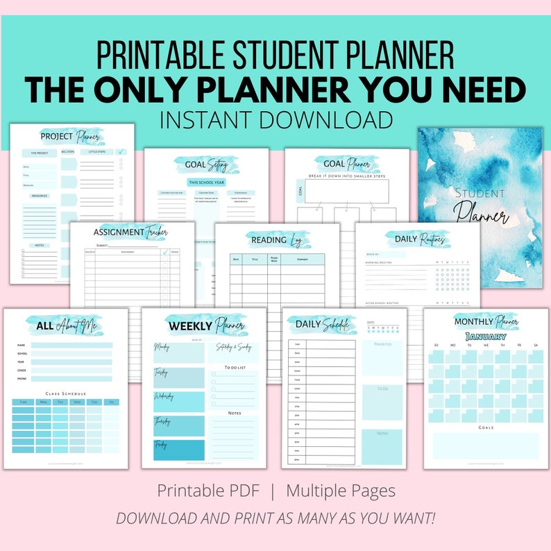 Printable Student Planner, Student Agenda, High School Planner, Student ...