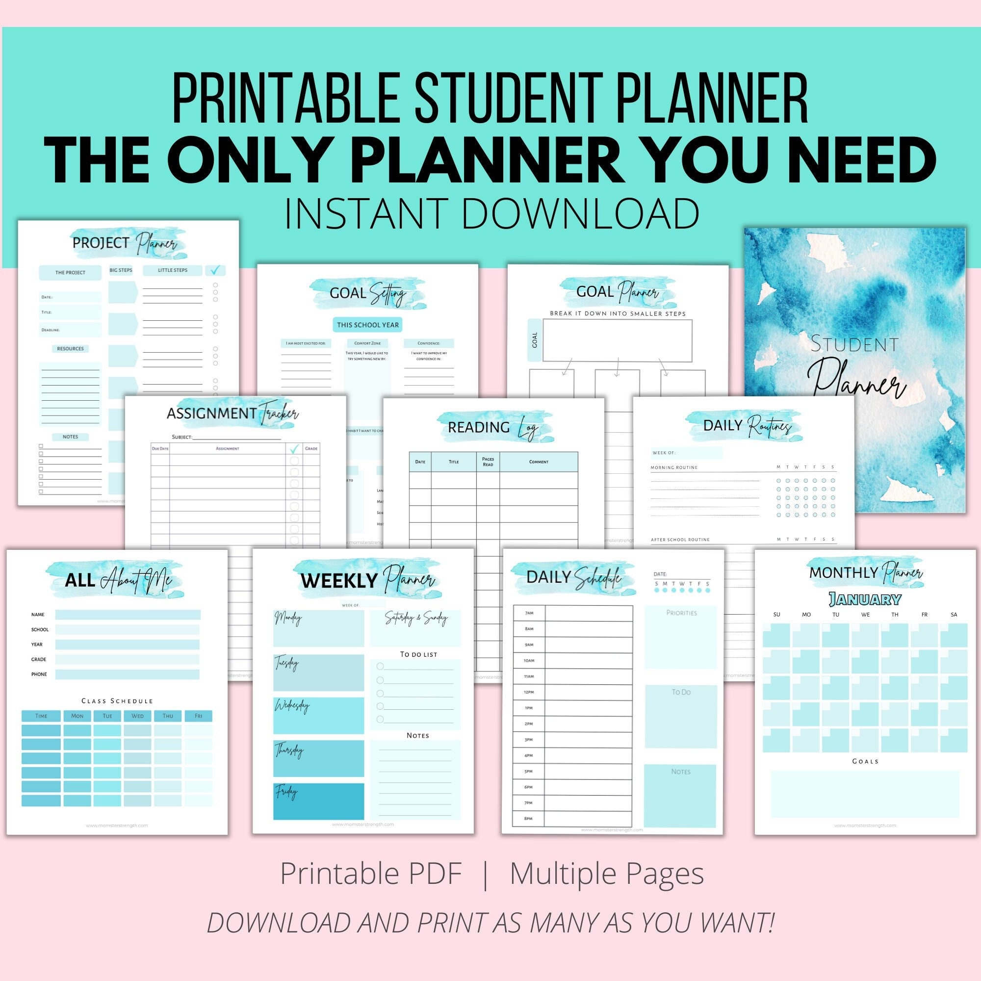 Printable Student Planner, Student Agenda, High School Planner, Student ...