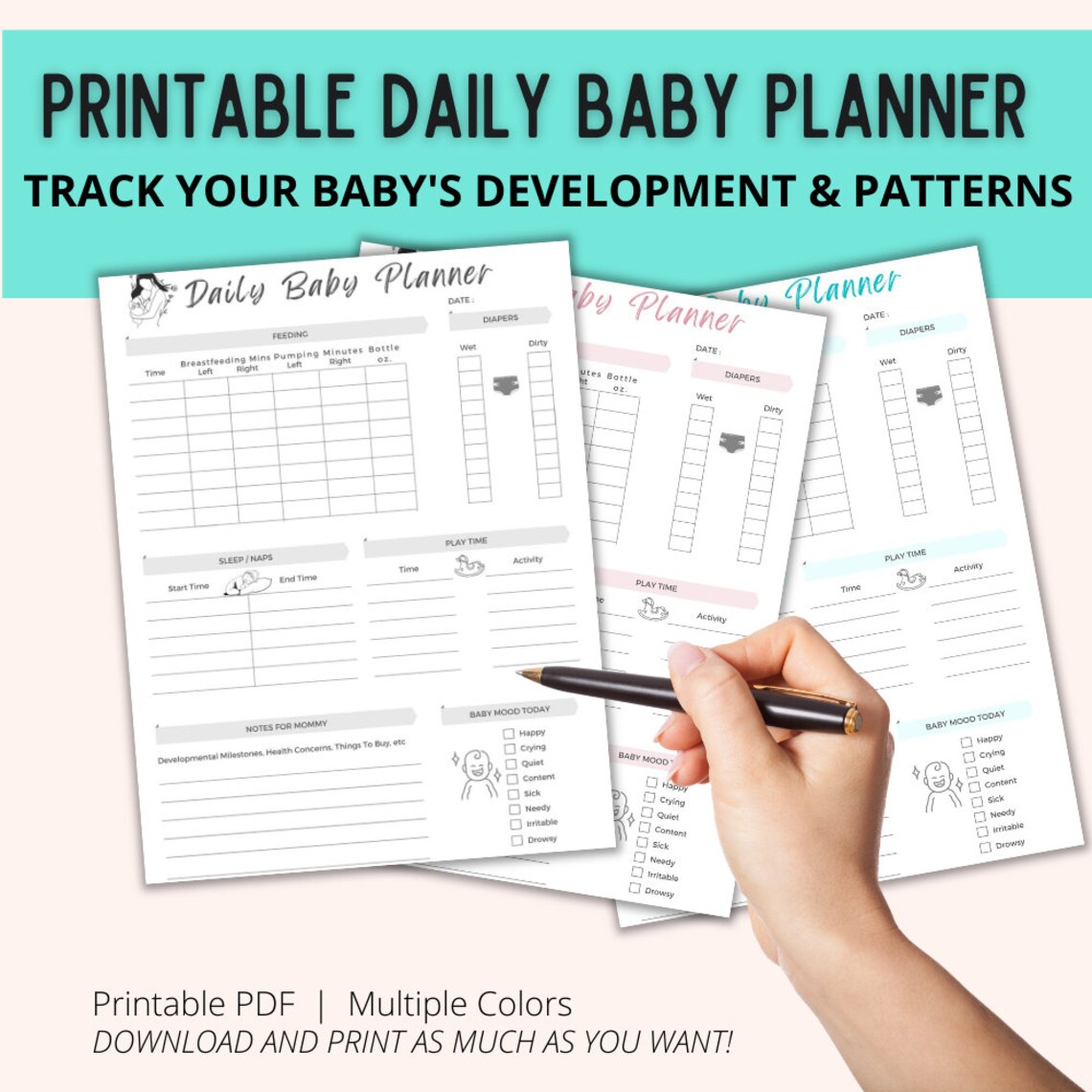 Printable Daily Baby Planner, Baby Tracker, New Mom Gift, Baby Log ...