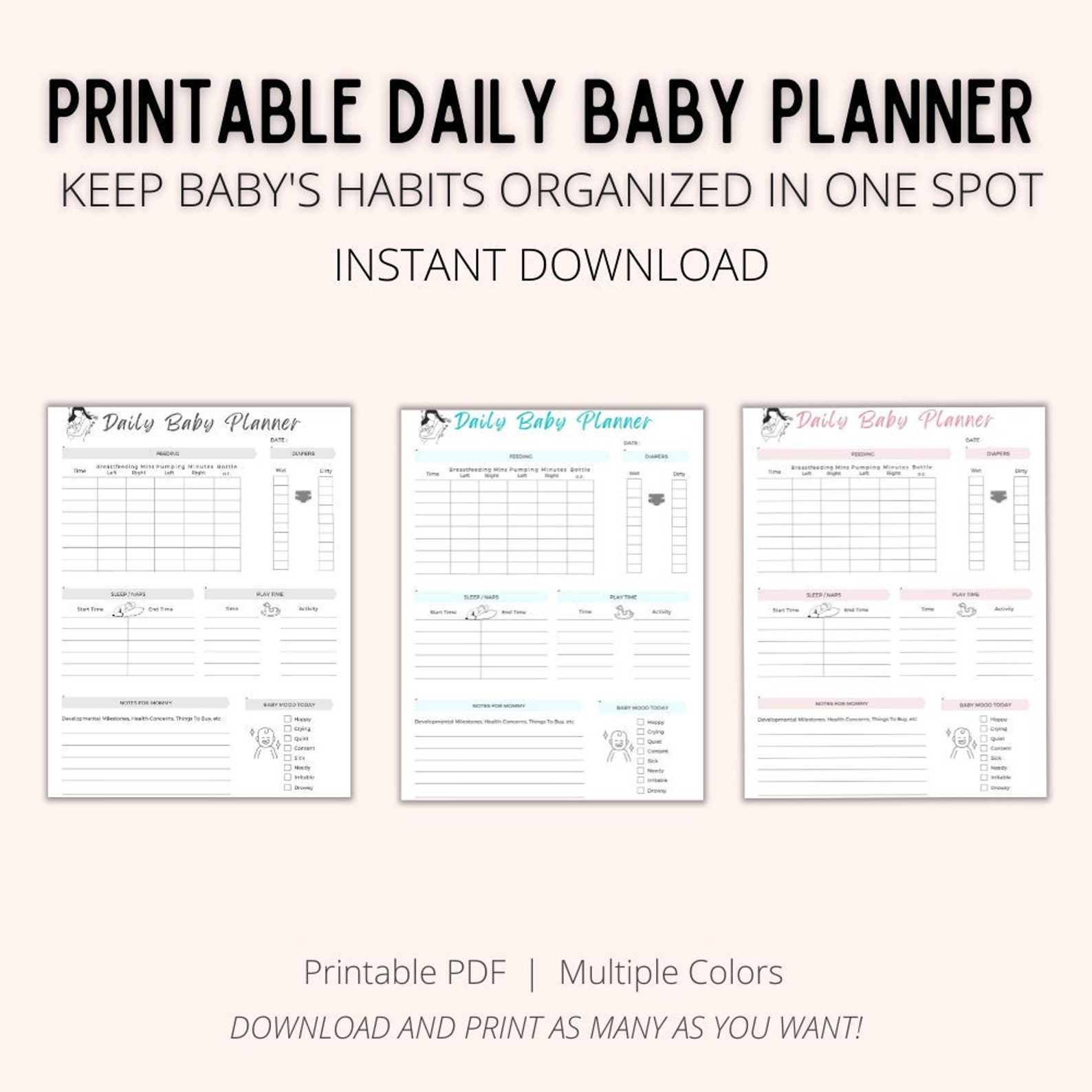 Printable Daily Baby Planner, Baby Tracker, New Mom Gift, Baby Log ...