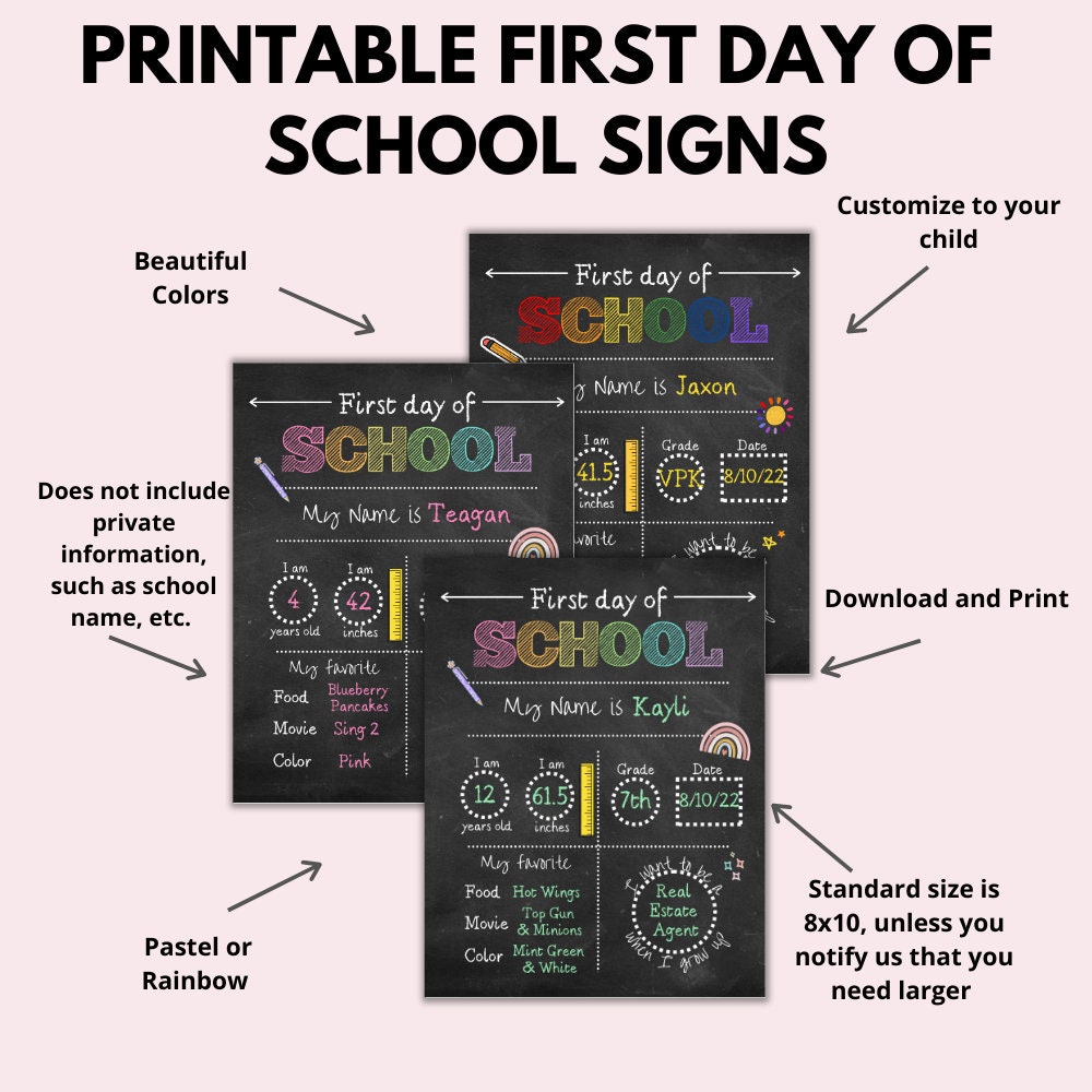 Customized First Day of School Printable Sign, Custom Printable ...