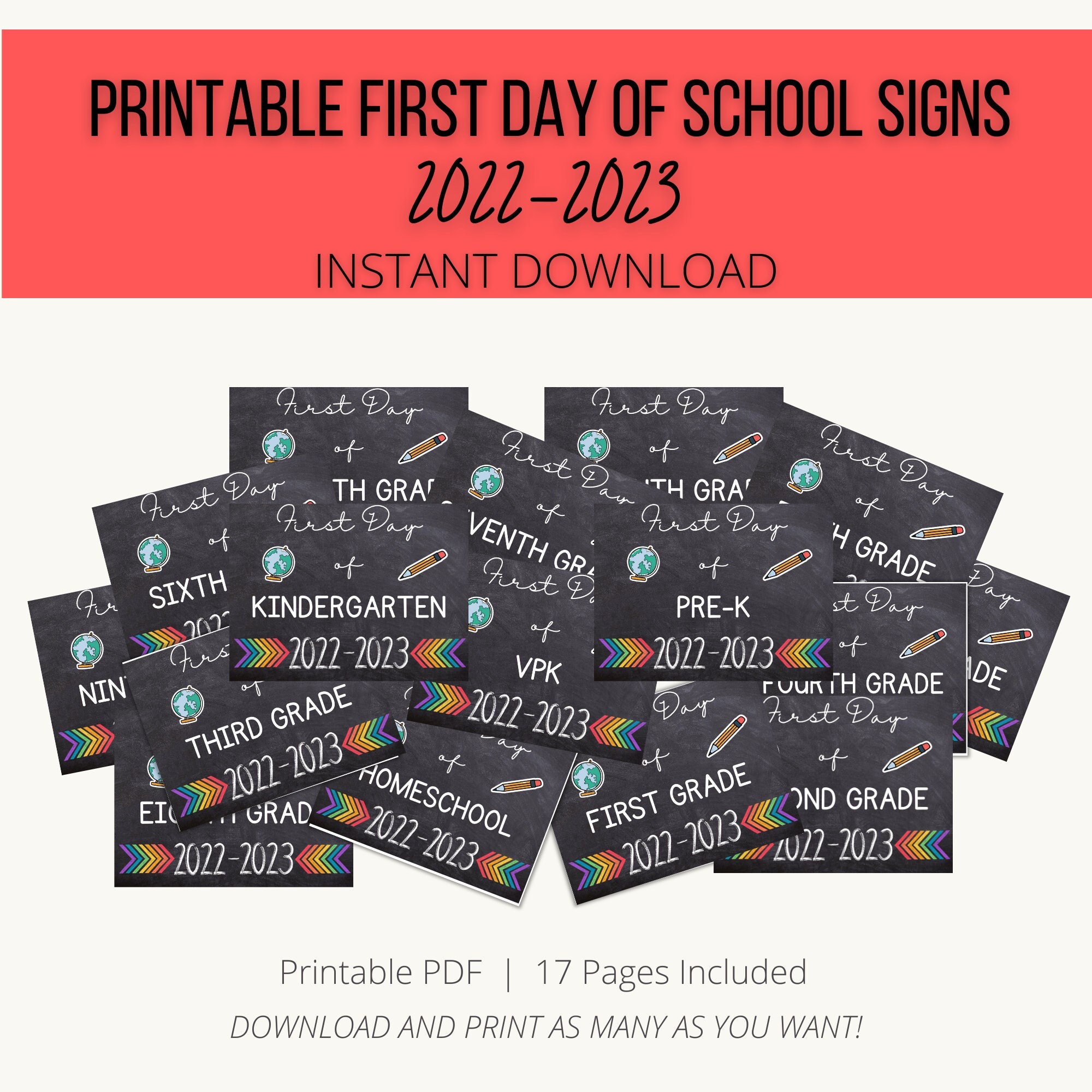 First Day of School Printable Signs, INSTANT DOWNLOAD, Printable Back ...