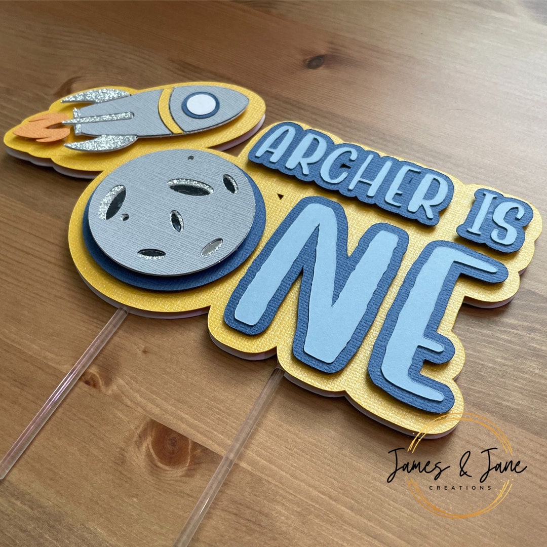 Custom Cake Topper | ONE Space Cake Topper, Outer Space Birthday, Moon ...