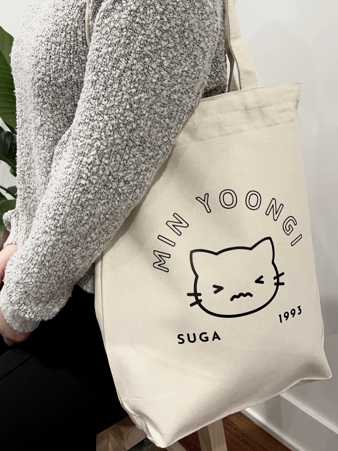 BTS Suga Grumpy Cat Canvas Tote Bag | Shoulder Bag Perfect for ...