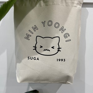 BTS Suga Grumpy Cat Canvas Tote Bag | Shoulder Bag Perfect for ...