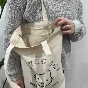 BTS Suga Grumpy Cat Canvas Tote Bag | Shoulder Bag Perfect for ...