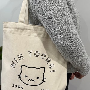 BTS Suga Grumpy Cat Canvas Tote Bag | Shoulder Bag Perfect for ...