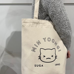 BTS Suga Grumpy Cat Canvas Tote Bag | Shoulder Bag Perfect for ...