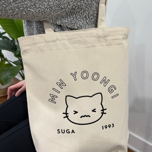 BTS Suga Grumpy Cat Canvas Tote Bag Shoulder Bag Perfect for Traveling ...
