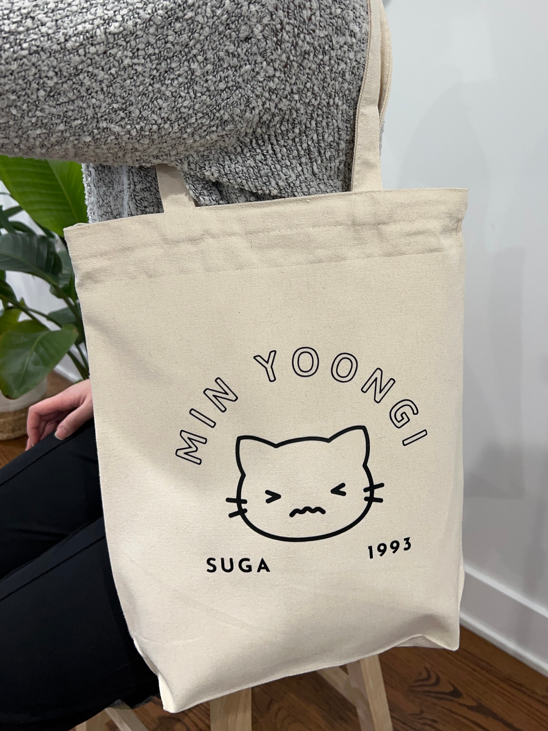 BTS Suga Grumpy Cat Canvas Tote Bag | Shoulder Bag Perfect for ...