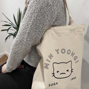 BTS Suga Grumpy Cat Canvas Tote Bag | Shoulder Bag Perfect for ...