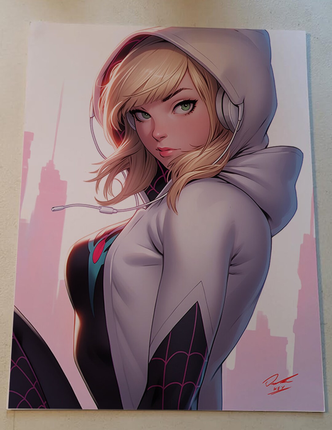 Gwen Stacy Pinup Comicart Drawing Art Color Illustration Print Artist Signed 8 5x11 Cardstock