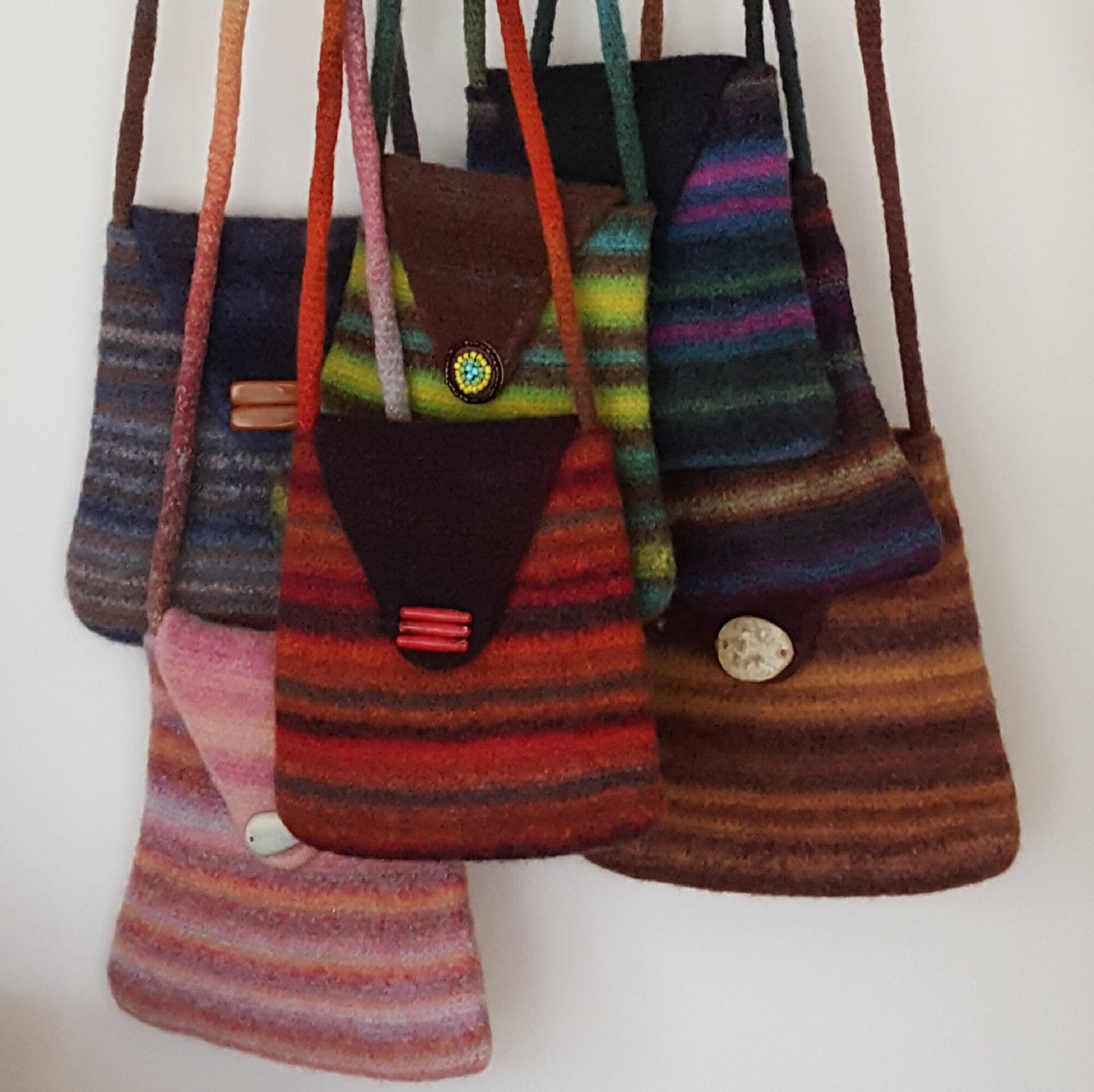 Felted Multi-color Crochet Bag, Crossbody Messenger Bag, 100% Wool ...