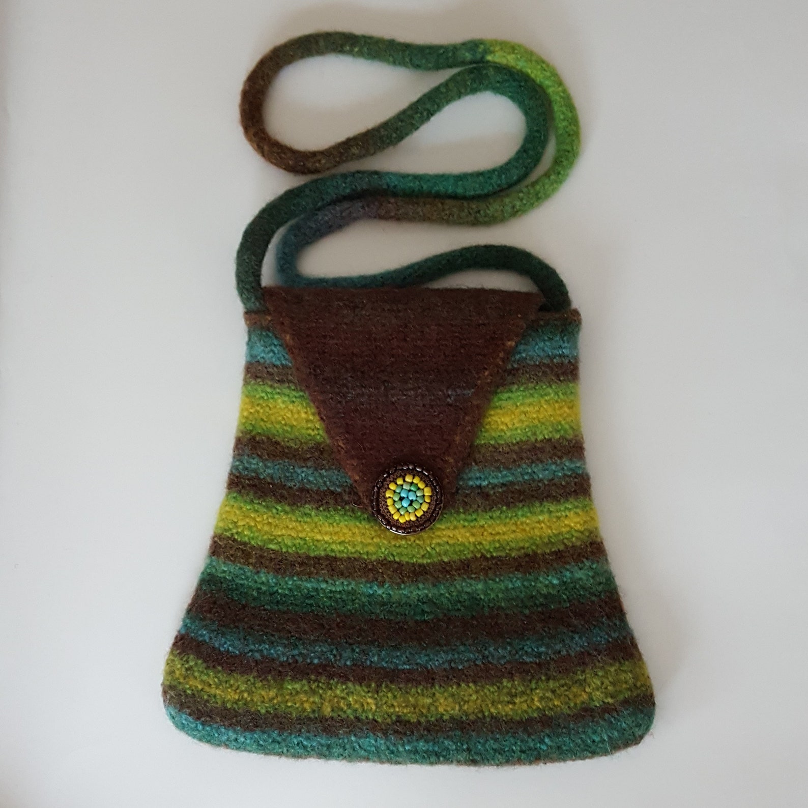 Felted Multi-color Crochet Bag, Crossbody Messenger Bag, 100% Wool ...