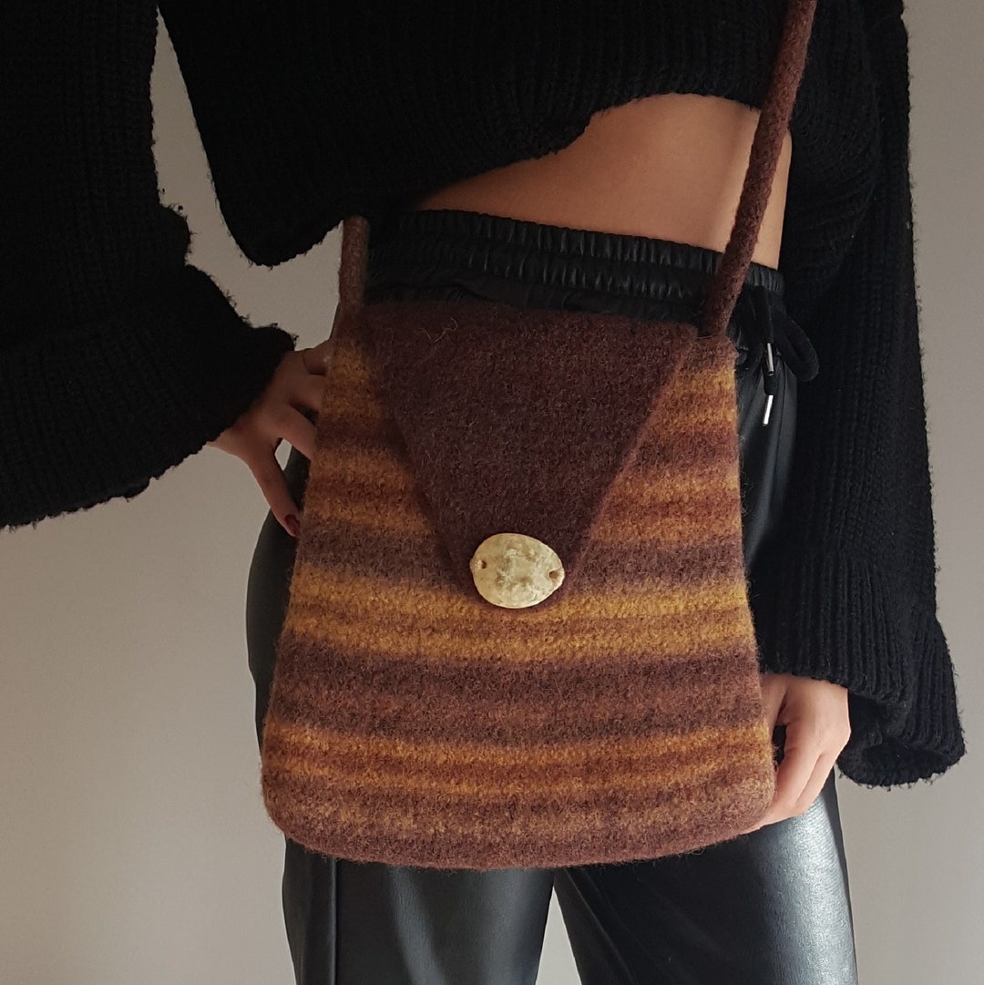 Felted Multi-color Crochet Bag, Crossbody Messenger Bag, 100% Wool ...