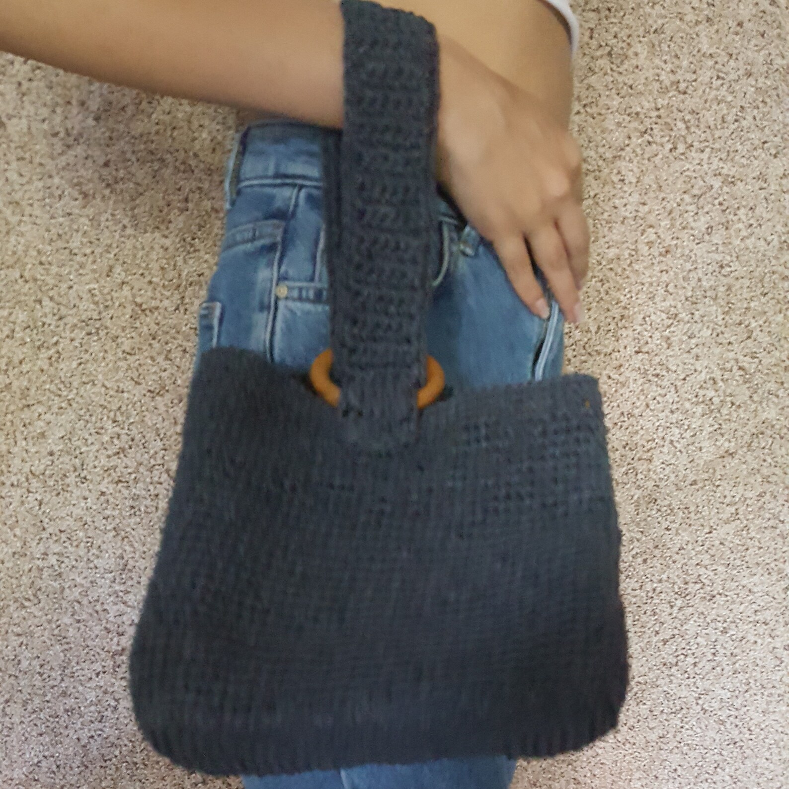 Square Crochet Handbag, Paper Yarn Handbag, Dark Navy Straw Bag, Square ...