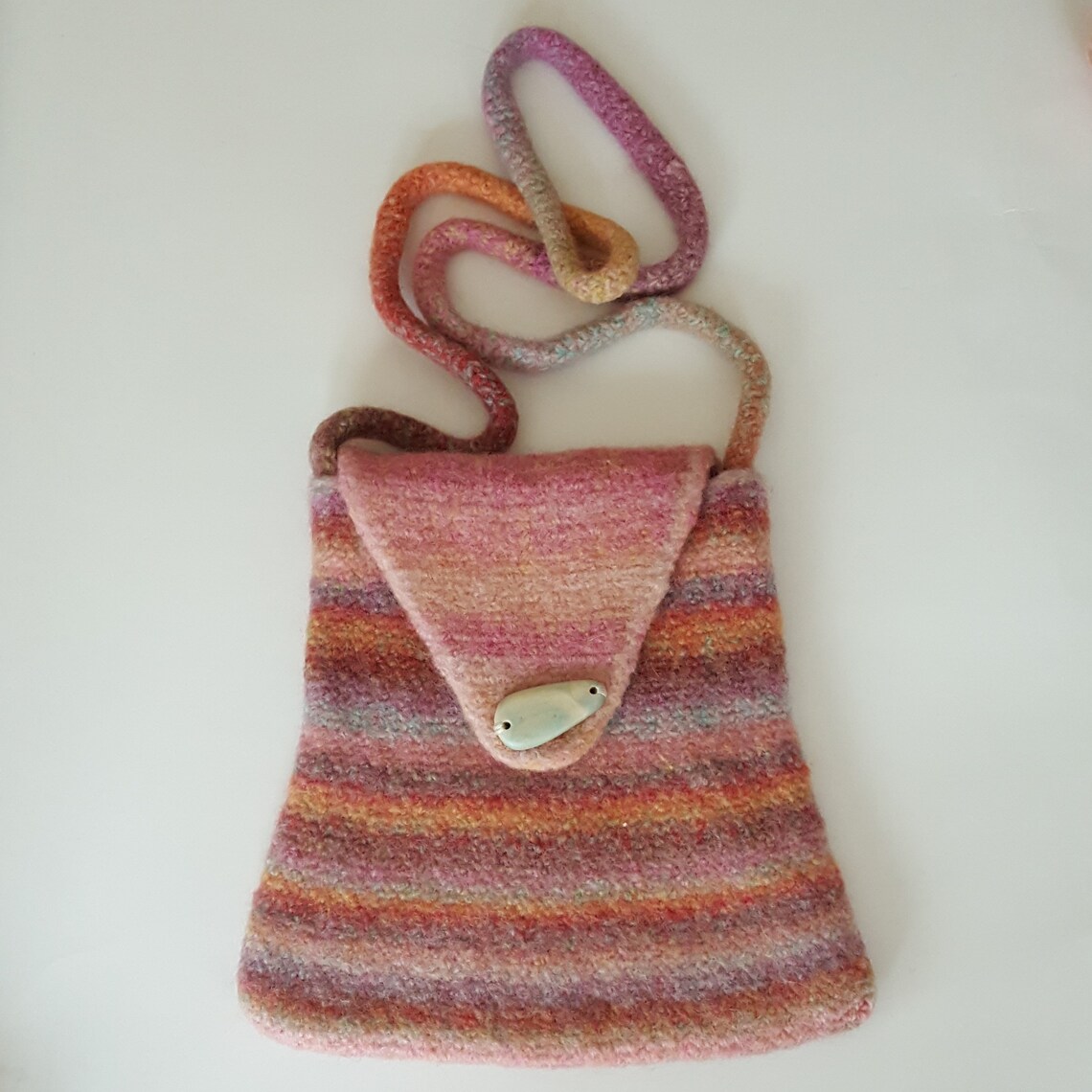 Felted Multi-color Crochet Bag, Crossbody Messenger Bag, 100% Wool ...