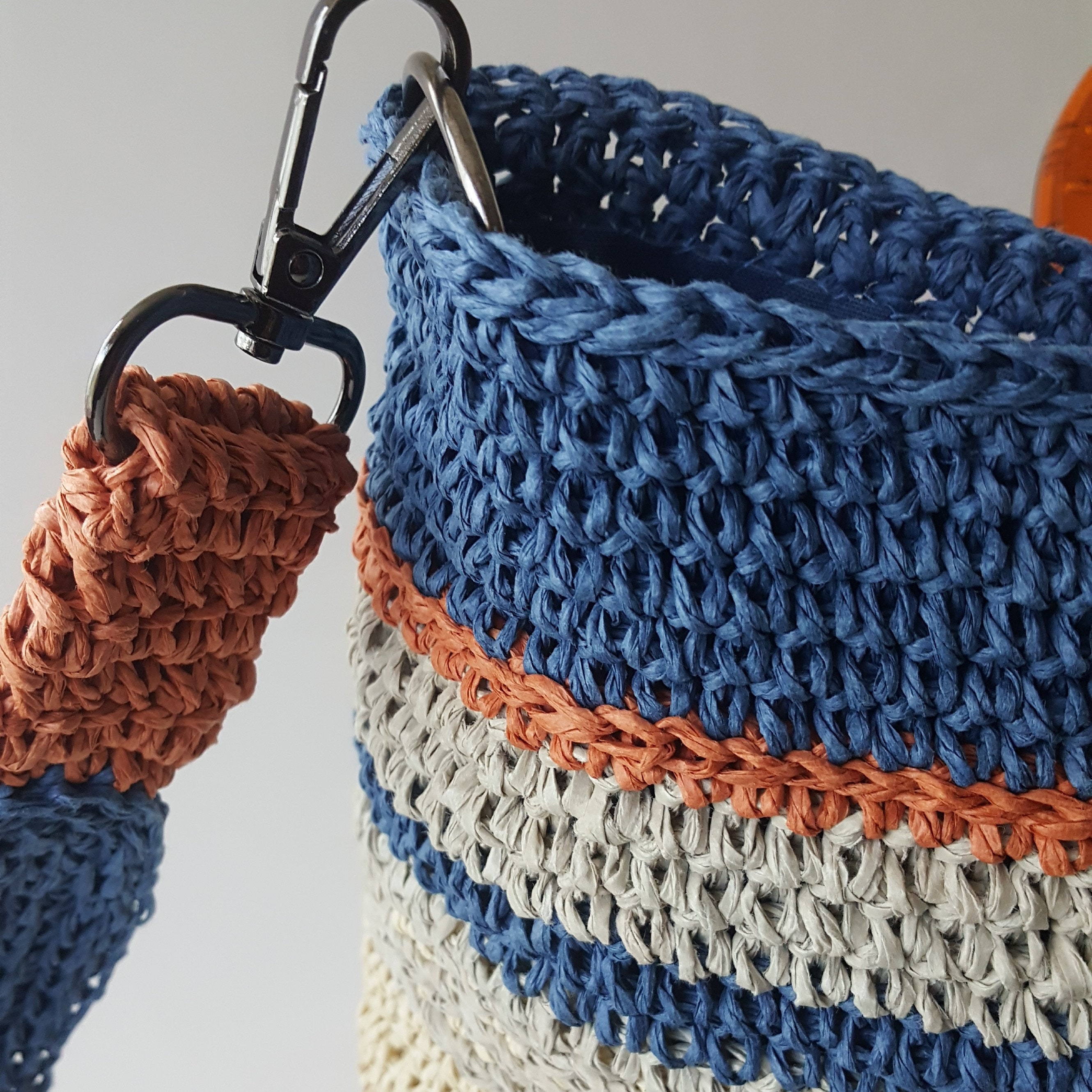 Striped Crochet Bag Tote Bag Made W/paper Yarn Straw - Etsy