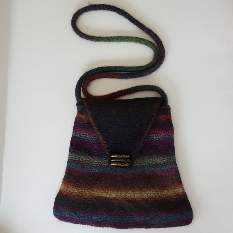 Felted Multi-color Crochet Bag, Crossbody Messenger Bag, 100% Wool ...