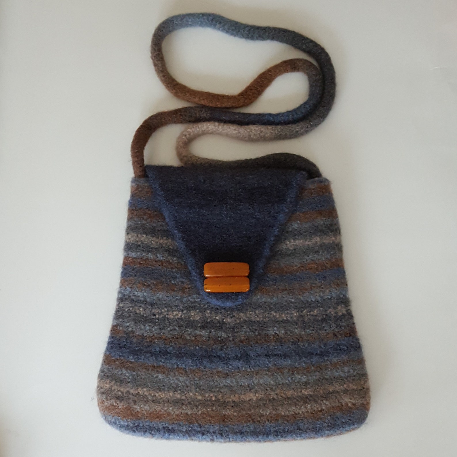 Felted Multi-color Crochet Bag, Crossbody Messenger Bag, 100% Wool ...