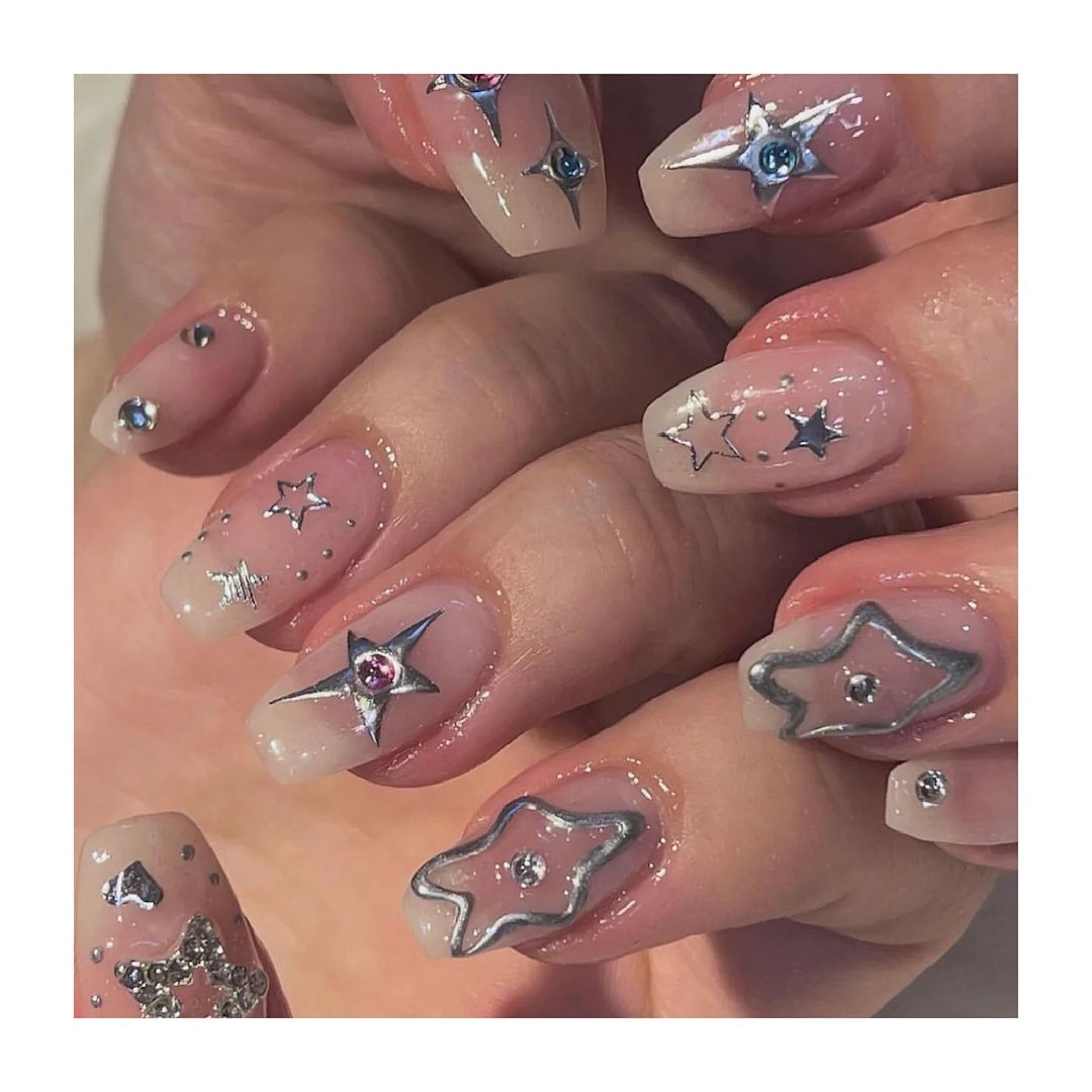 Y2k Silver Punk Nails /japanese Nails /custom Press on Nails/ - Etsy