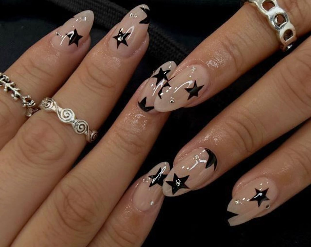 Y2K Silver Star Nails /japanese Nails /custom Press on Nails/ - Etsy