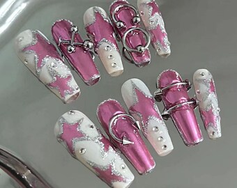 Y2k Red Star Hand Painted Nails /custom Press on Nails/ Hand - Etsy Canada