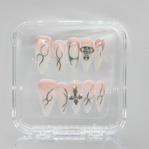 Ombre White Saturn Crystal Hand Painted Nails /y2k Nails /custom Press ...