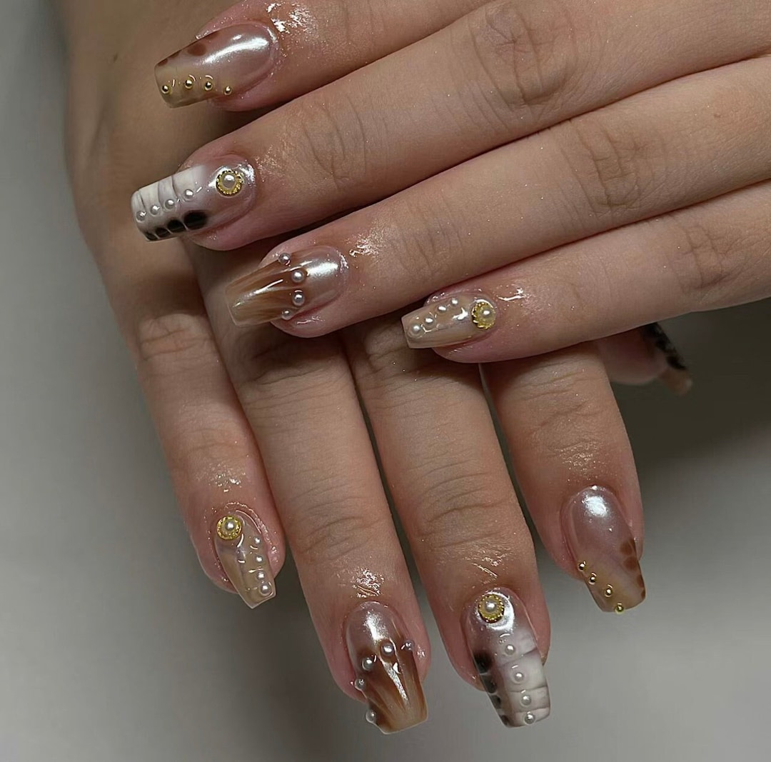 Y2k Golden Brown Chrome Punk Nails /custom Press on Nails/ Hand Made ...