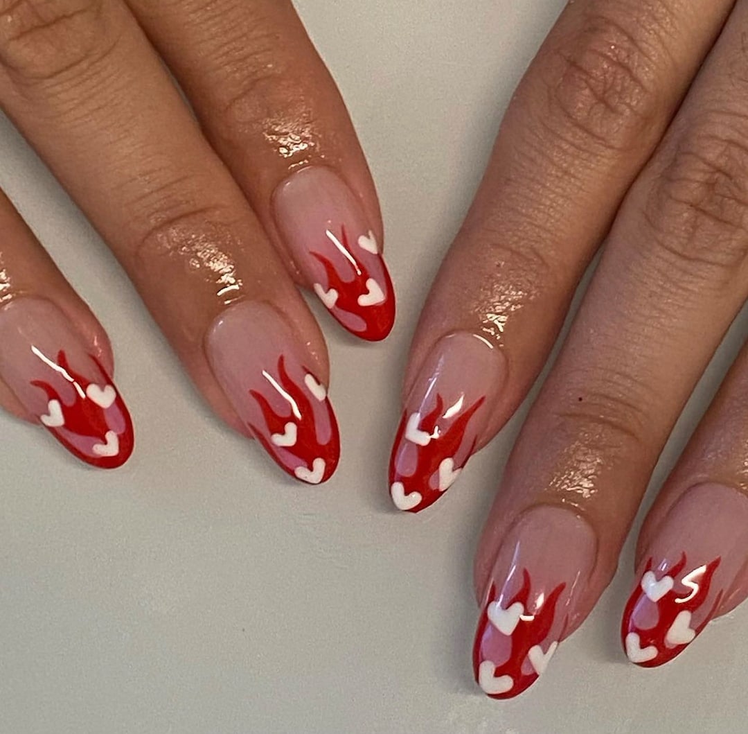 Flaming Heart Painting Nails /japanese Nails /custom Press on Nails ...