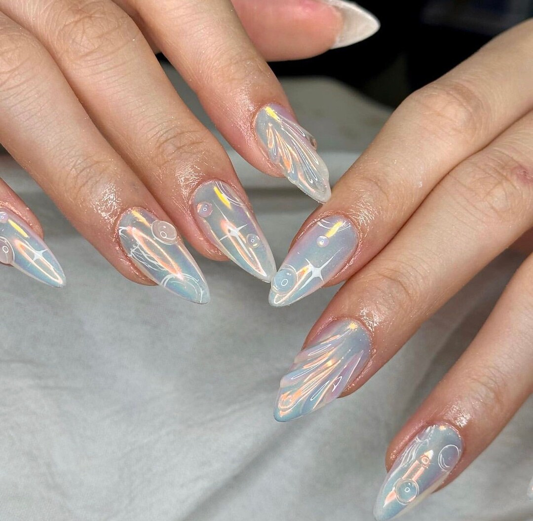 Mermaid Pearl White Chrome Nails /japanese Nails/custom Press on Nails ...
