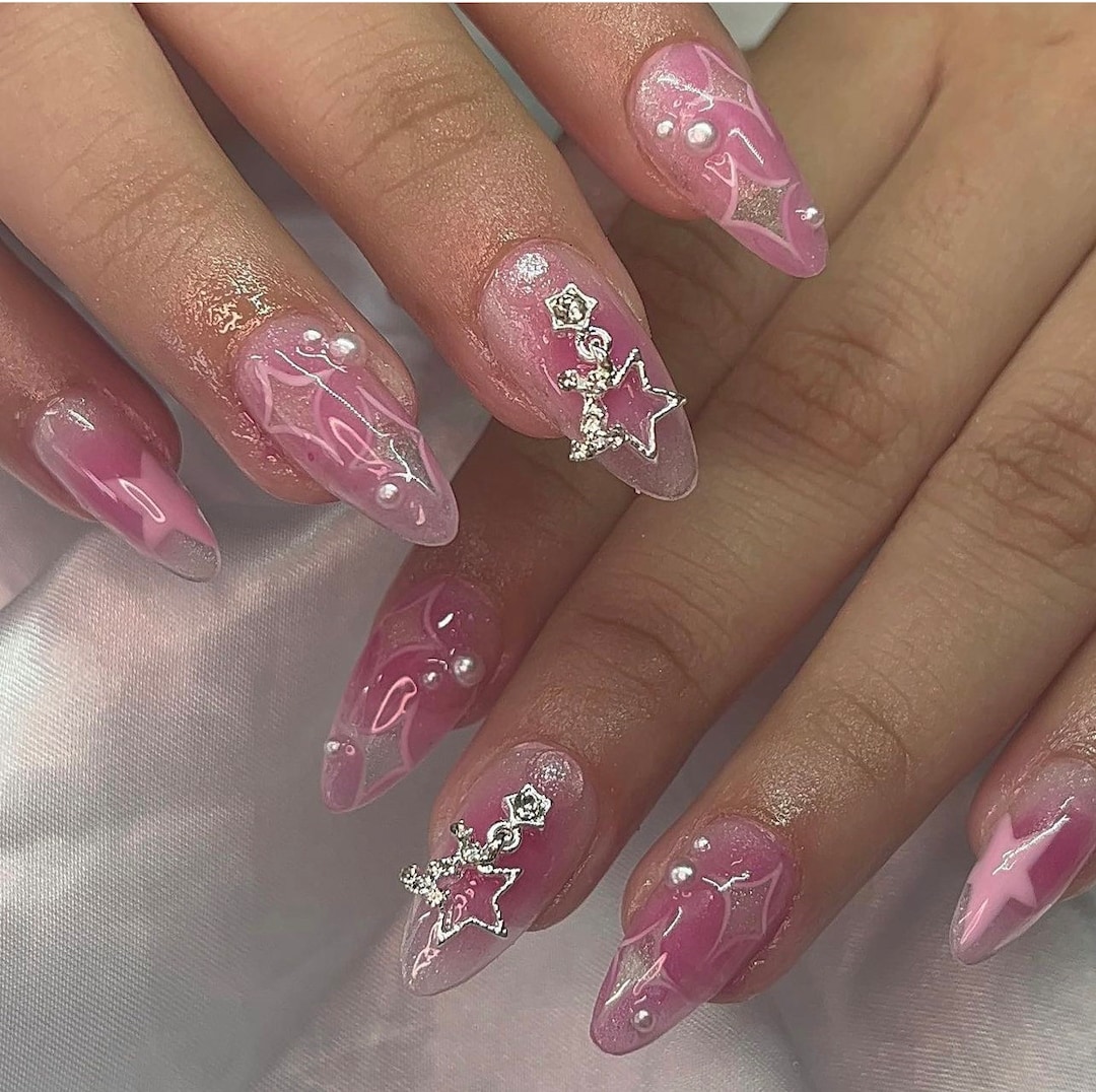 Ombre Pink Aespa Core Nails /y2k Nails /custom Press on Nails/ Hand ...