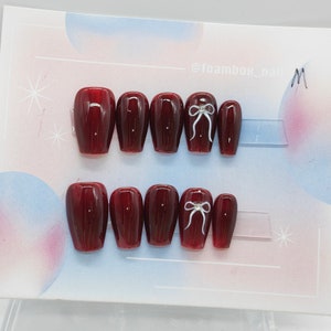 Claret Bowknot Hand Painted Nails /japanese Nails /custom Press on ...