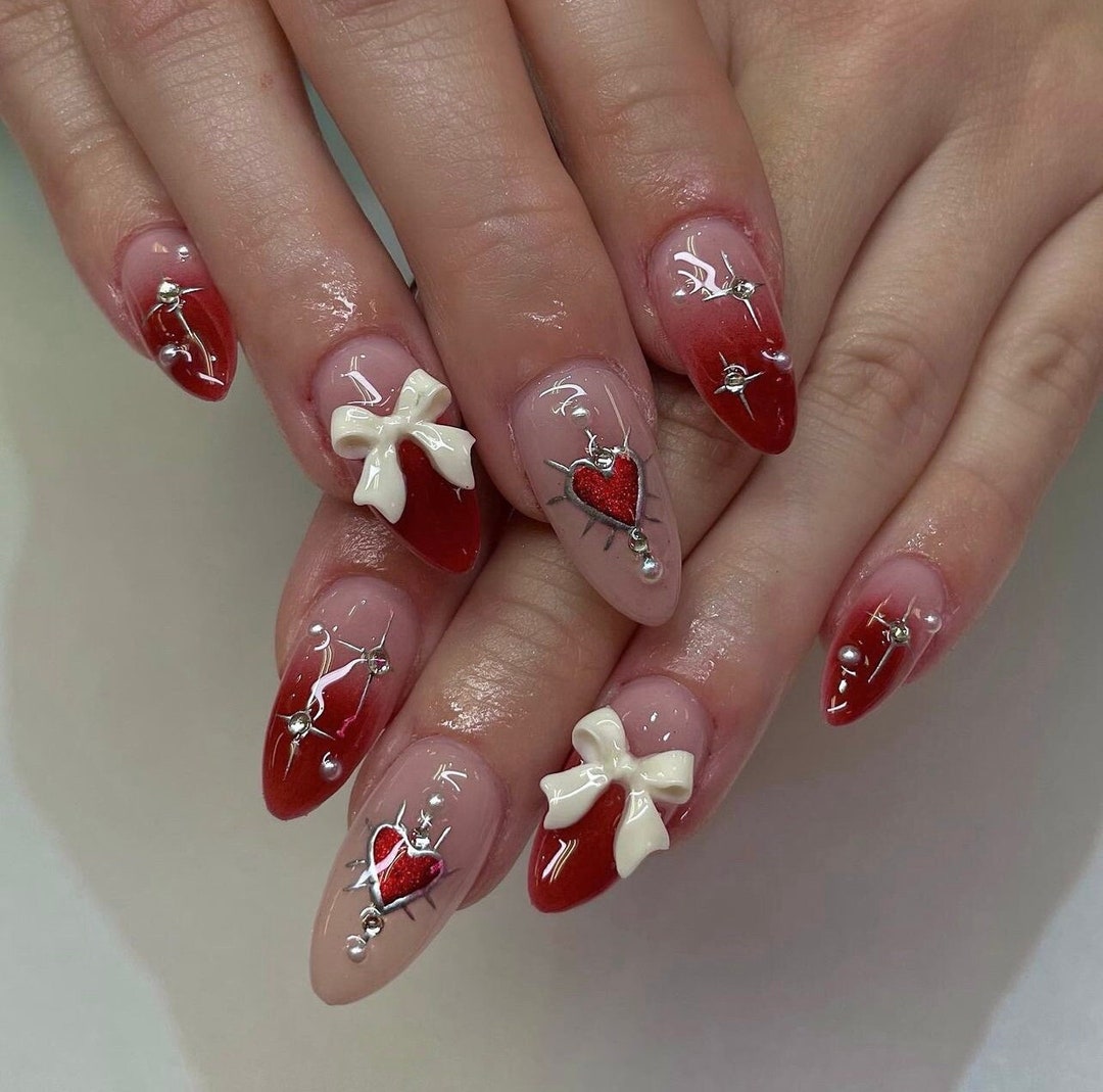 Ombre Red Hand Painted Nails /y2k Nails /custom Press on Nails ...