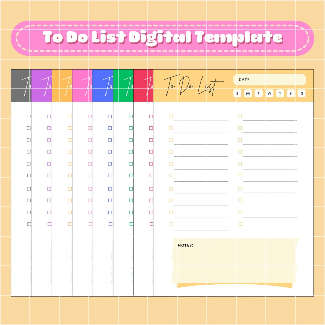 Digital Printable to Do List, Daily Weekly Task Checklist With Notes ...
