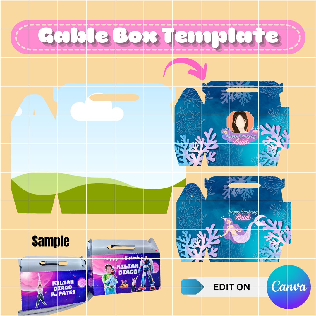 Gable Box Editable Canva Template, Ocean, Mermaid Themed-party Gable ...