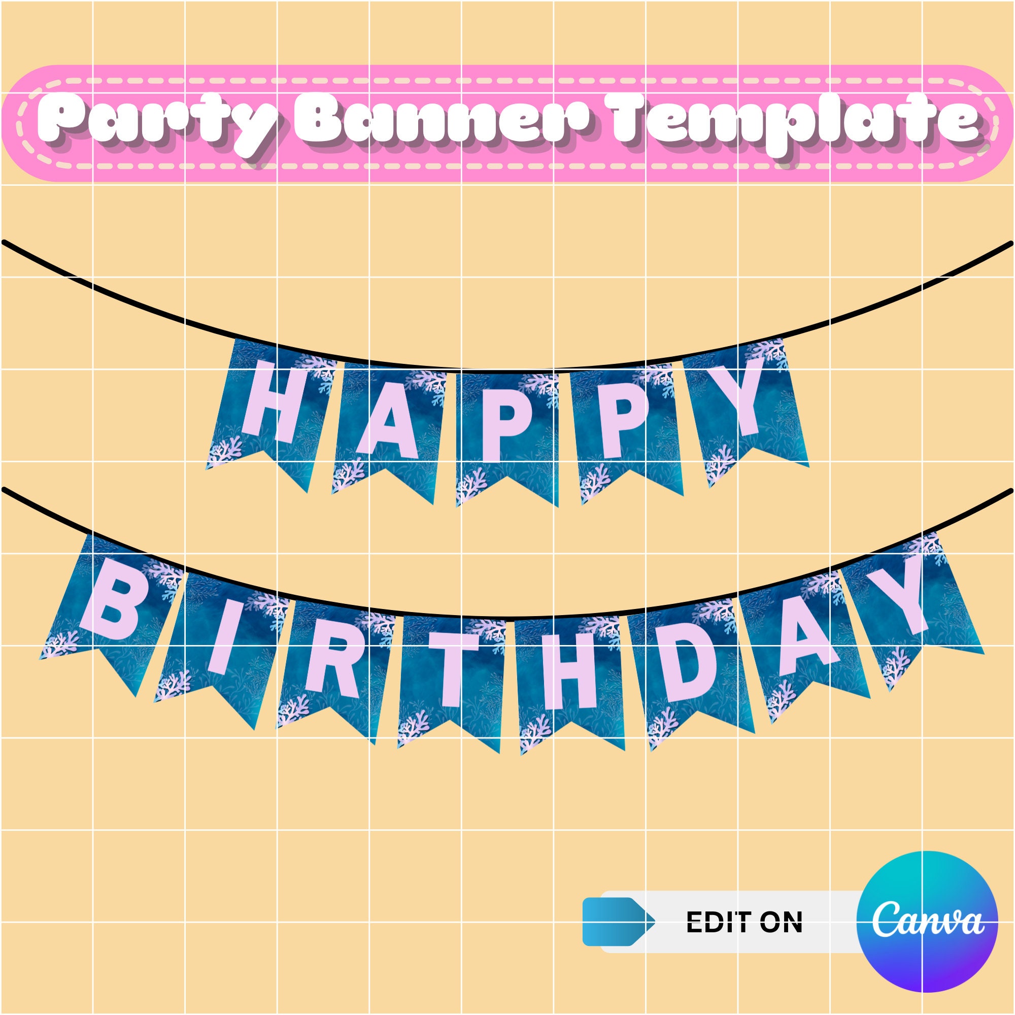 Party Banner Editable Canva Template, Ocean, Mermaid Themed-party Hat ...