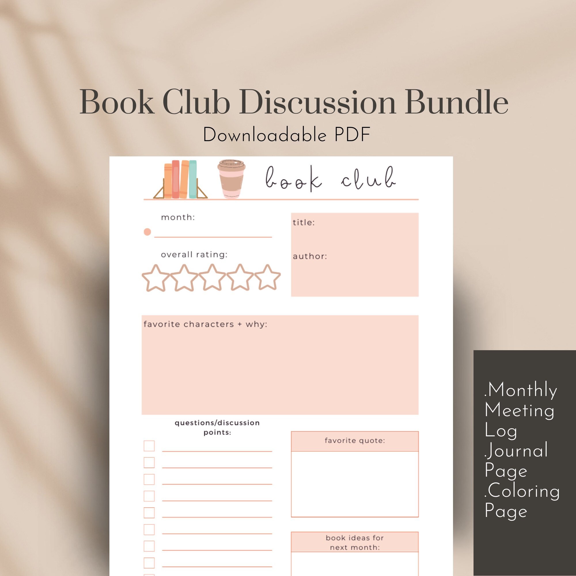 Book Club Printables, Book Club Discussion Bundle, Book Club Journal ...