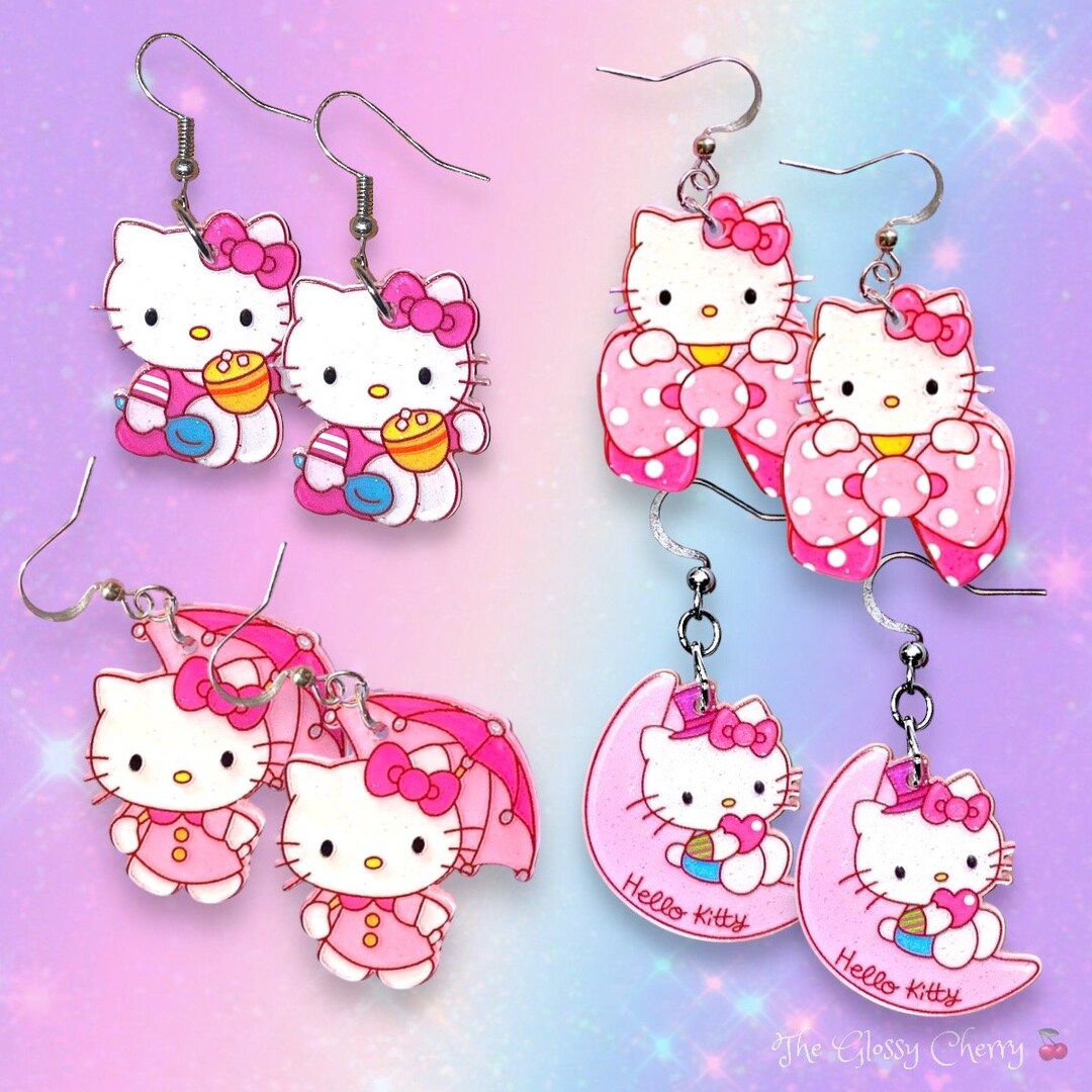 Hello Kitty Inspired Earrings Hello Kitty Earringskawaii - Etsy