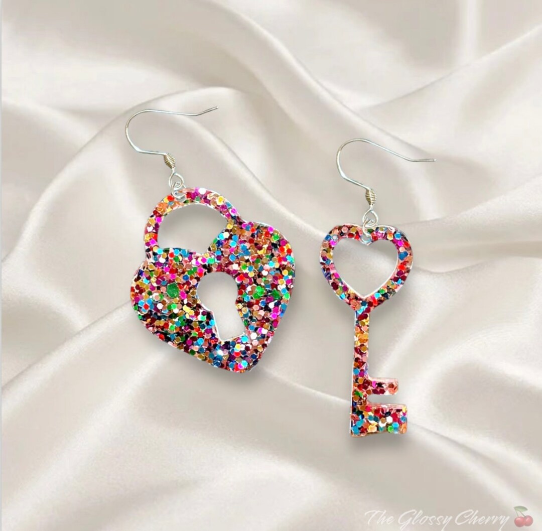 Lock and Key Earrings, Heart Lock Earrings, Valentines Earrings,resin ...