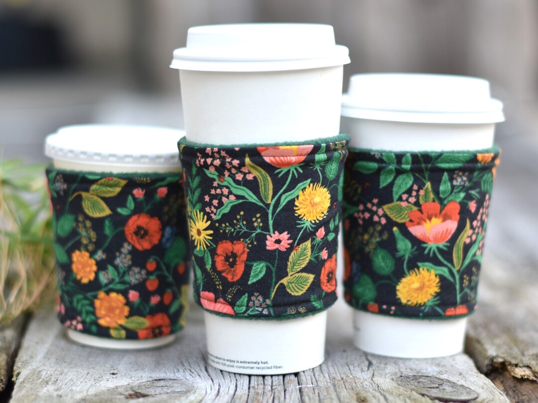 Dark Floral Fabric Coffee Cup Sleeve, Coffee Cozy, Iced Drink Cozy ...