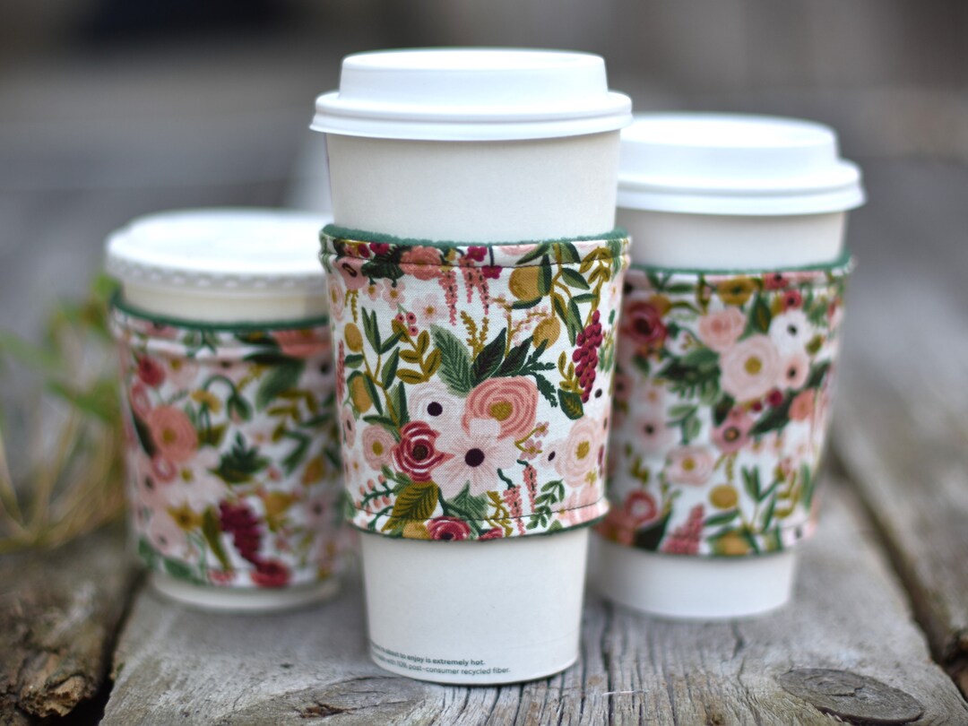 Rifle Paper Co. Pink Rose Fabric Coffee Cozy, Insulated Beverage Sleeve ...
