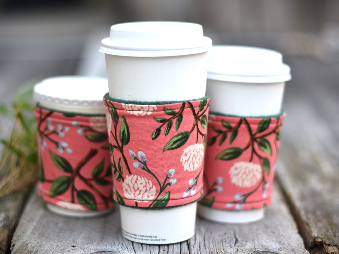 Pink Rose Fabric Beverage Cozy, Coffee Cozy, Iced Drink Cozy, Drink ...