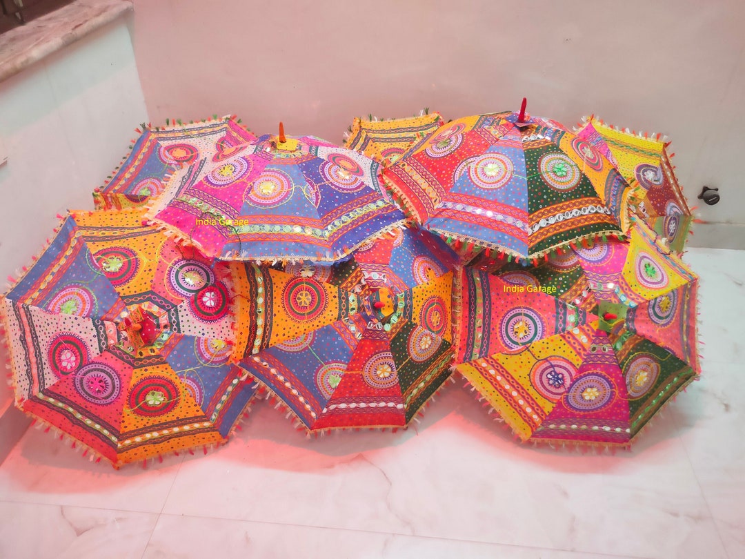 Embroidered Cotton Parasol: Indian Wedding Haldi Mehendi Decor, 24 Inch ...