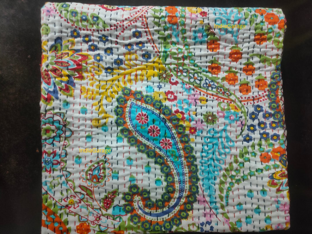 Indian Cotton Keri Printed Kantha Handmade Bedding Quilted Throw ...