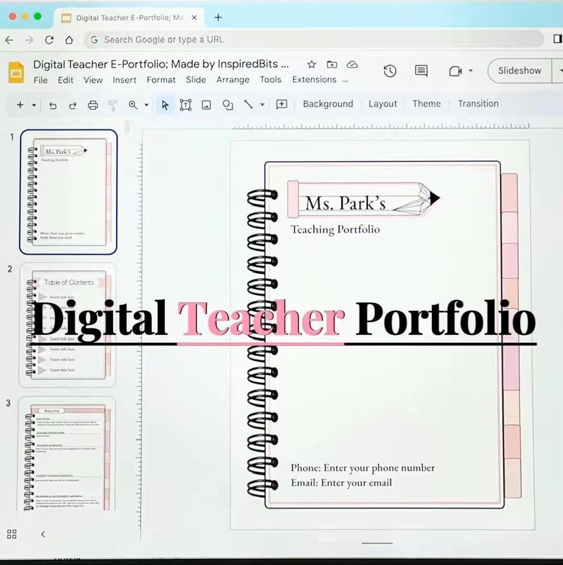 Digital Teacher Portfolio Template for School Interviews | Resume ...