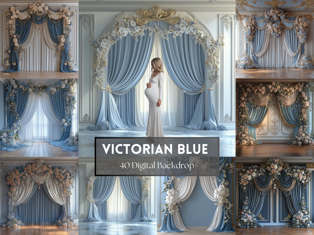 40 Backdrop Victorian Flower Blue and White Digital Backdrop Overlay ...