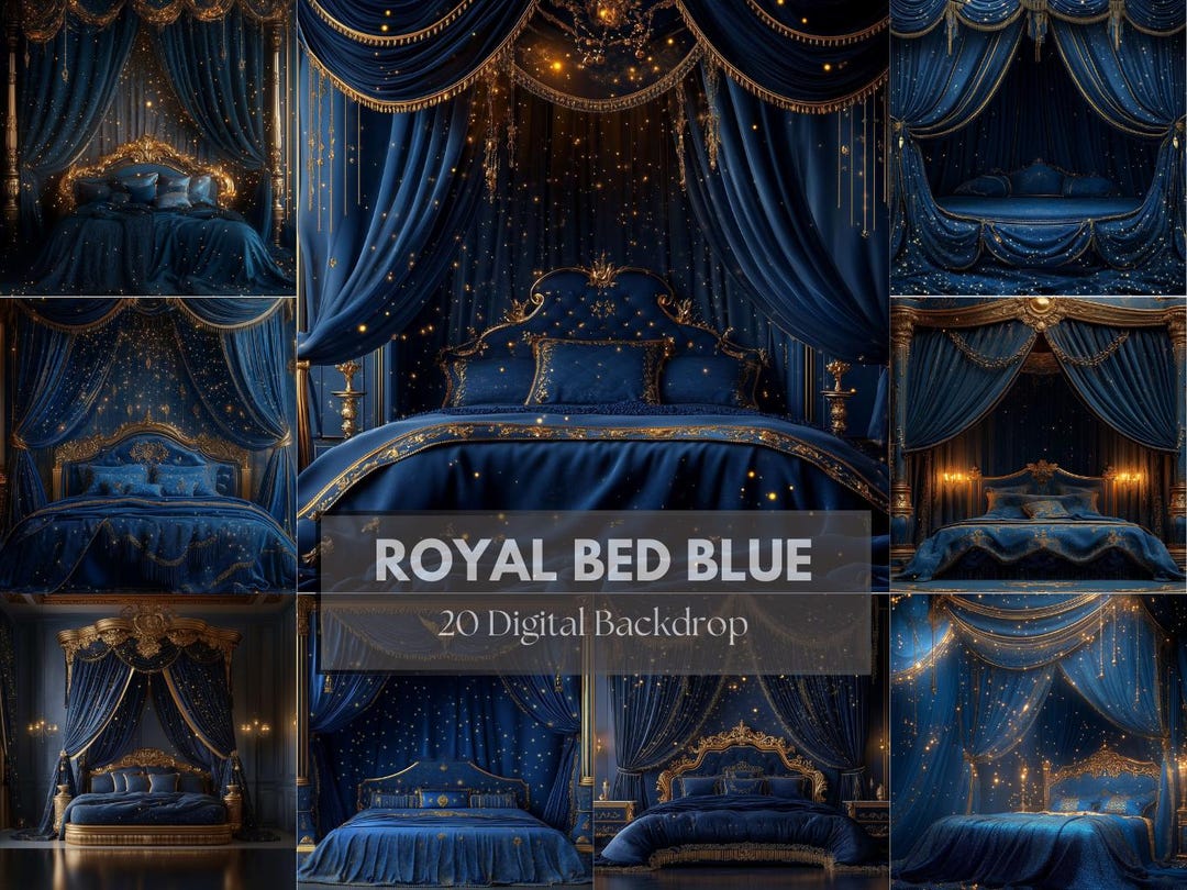 20 Royal Bed Blue Gold Digital Backdrop Overlay Fine Art Textures ...